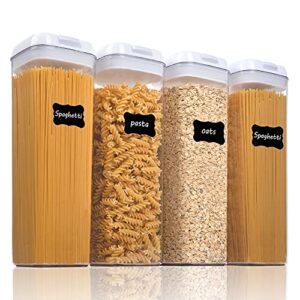 airtight food storage containers, vtopmart 4 pieces bpa free plastic spaghetti containers with easy lock lids, for kitchen pantry organization and storage, include 24 labels