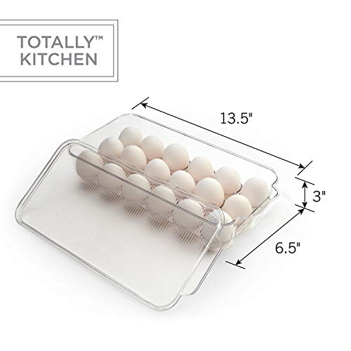 Totally Kitchen Egg Holder for Refrigerator, Fridge Organizers and Storage Clear, BPA-Free Plastic Storage Containers with Lid & Handles, 18 Eggs Tray Bins