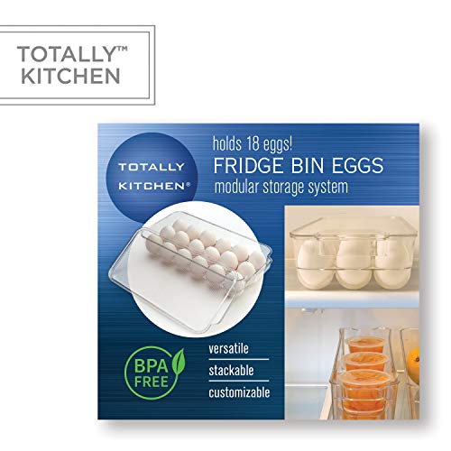 Totally Kitchen Egg Holder for Refrigerator, Fridge Organizers and Storage Clear, BPA-Free Plastic Storage Containers with Lid & Handles, 18 Eggs Tray Bins