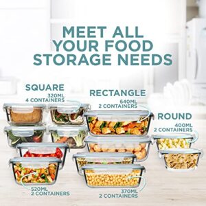 Razab 24 Pc Glass Food Storage Containers Airtight Lids Microwave/Oven/Freezer & Dishwasher Safe - Steam Release Valve BPA/ PVC-Free -Small & Large Reusable Round, Square & Rectangle Bento Containers