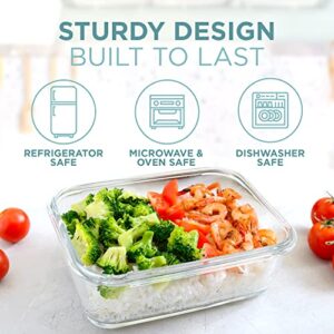 Razab 24 Pc Glass Food Storage Containers Airtight Lids Microwave/Oven/Freezer & Dishwasher Safe - Steam Release Valve BPA/ PVC-Free -Small & Large Reusable Round, Square & Rectangle Bento Containers