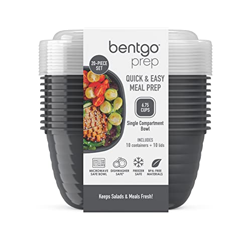 Bentgo Prep® - 1-Compartment Bowls with Custom Fit Lids - Reusable, Microwaveable, Durable BPA-Free, Freezer and Dishwasher Safe Meal Prep Food Storage Containers - 10 Bowls & 10 Lids (Graphite)