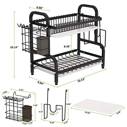 1Easylife Dish Drying Rack, 2-Tier Compact Kitchen Dish Rack Drainboard Set, Large Rust-Proof Dish Drainer with Utensil Holder, Cutting Board Holder for Kitchen