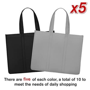 WISELIFE Reusable Grocery Shopping Bags 10 Pack Large Foldable Tote Bags Bulk, Eco Produce Bags with Long Handle for Shopping Groceries Clothes (Grey&Black)