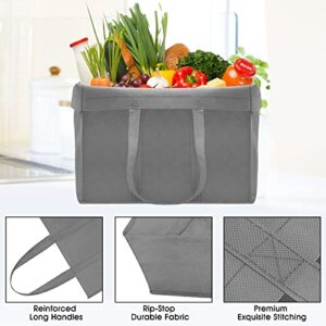 WISELIFE Reusable Grocery Shopping Bags 10 Pack Large Foldable Tote Bags Bulk, Eco Produce Bags with Long Handle for Shopping Groceries Clothes (Grey&Black)