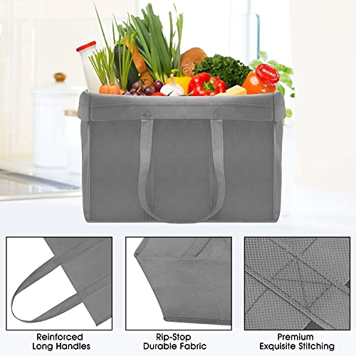 WISELIFE Reusable Grocery Shopping Bags 10 Pack Large Foldable Tote Bags Bulk, Eco Produce Bags with Long Handle for Shopping Groceries Clothes (Grey&Black)