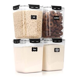 airtight food storage containers with lids, casa lingo 4.4l large pantry organization and storage for bulk food dry food cereal, set of 4 plastic food storage containers