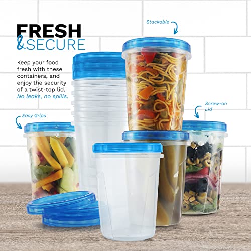 Tafura Freezer Containers for Food with Twist Top Lids [32 Oz - 10 Pack] Reusable Plastic Soup Containers with Screw On Lids | Freezer Containers for Food Storage with Cover | Leakproof, BPA Free