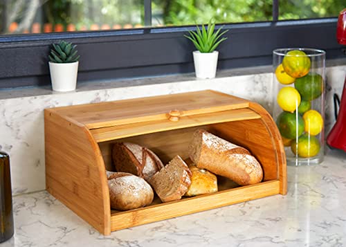 RoyalHouse Premium Bamboo Bread Box, Bread Storage And Organizer, Organizer For Kitchen Countertop, Assembly Required