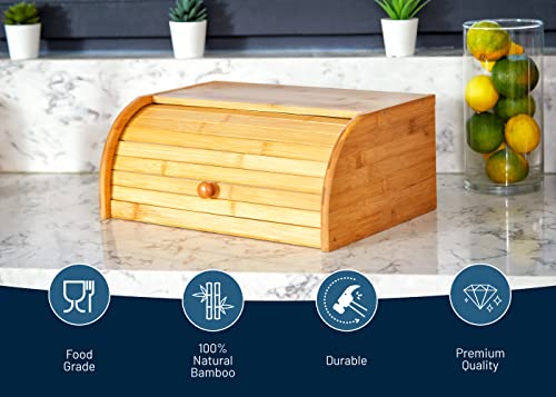 RoyalHouse Premium Bamboo Bread Box, Bread Storage And Organizer, Organizer For Kitchen Countertop, Assembly Required