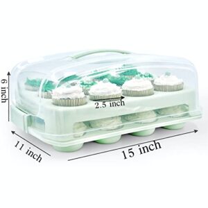 Top Shelf Elements Cupcake Carrier, Fashionable Green Cupcake Holder Carries 24 Standard-Size Cupcakes, Durable Muffin Traveler Two Tier Stand and Reusable Cupcake Box