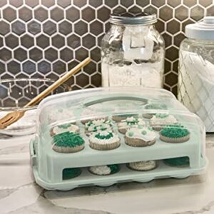 Top Shelf Elements Cupcake Carrier, Fashionable Green Cupcake Holder Carries 24 Standard-Size Cupcakes, Durable Muffin Traveler Two Tier Stand and Reusable Cupcake Box