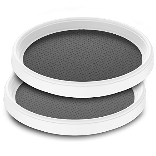 Pretireno Lazy Susan Turntable 2 Pack , Non-Skid Lazy Susan Organizer 10 Inch for Cabinet, Pantry, Kitchen, Countertop, Vanity Display Stand White/Gray