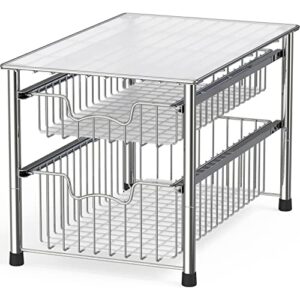 simplehouseware stackable 2 tier sliding basket organizer drawer, chrome