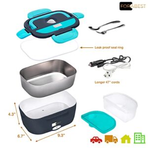 FORABEST Electric Lunch Box Food Heater 2-In-1 Portable Food Warmer Lunch Box for Car & Home – Leak proof, 2 Compartments, Removable 304 Stainless Steel Container, SS fork & spoon and Carry Bag