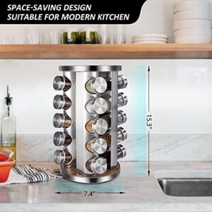 Rotating Spice Rack Organizer with Jars(20Pcs), Seasoning Organizer for Cabinet, Kitchen Spice Racks for Countertop, Revolving Stainless Steel Spice Organizer