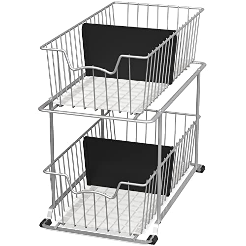 Simple Houseware 2 Tier Cabinet Wire Basket Drawer Organizer, Grey