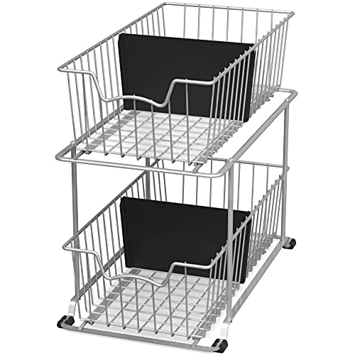 Simple Houseware 2 Tier Cabinet Wire Basket Drawer Organizer, Grey