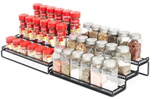 gongshi spice rack organizer for cabinet, pantry and countertop, 3 tier expandable seasoning shelf, black