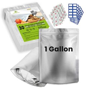 30pcs mylar bags for food storage with oxygen absorbers – extra thick 14.8 mil – 1 gallon mylar bags with oxygen absorbers 400cc- ziplock resealable bolsas mylar con absorbentes – mylar bag 1 gallon