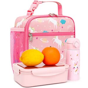 FlowFly Kids Lunch box Insulated Soft Bag Mini Cooler Back to School Thermal Meal Tote Kit for Girls, Boys, Unicorn