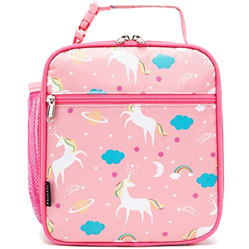 FlowFly Kids Lunch box Insulated Soft Bag Mini Cooler Back to School Thermal Meal Tote Kit for Girls, Boys, Unicorn