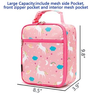 FlowFly Kids Lunch box Insulated Soft Bag Mini Cooler Back to School Thermal Meal Tote Kit for Girls, Boys, Unicorn