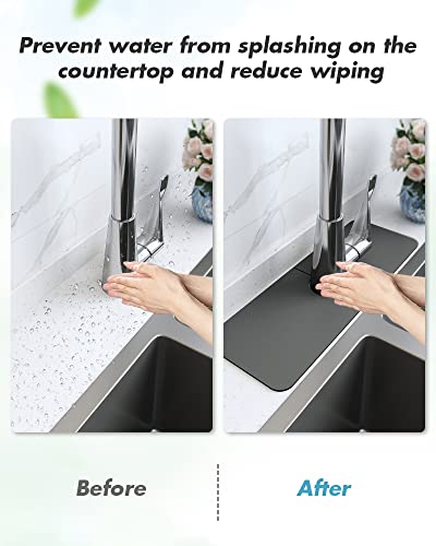 Splash Guard for Sink Faucet-1 PC Super Absorbent Fast Drying Mat Sink Gadgets-Splash Guard Behind Faucet Drip Catcher for Kitchen, Bathroom,Sink Mat, Dish Drying Mat, Sponge Holder Dark Grey