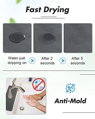 Splash Guard for Sink Faucet-1 PC Super Absorbent Fast Drying Mat Sink Gadgets-Splash Guard Behind Faucet Drip Catcher for Kitchen, Bathroom,Sink Mat, Dish Drying Mat, Sponge Holder Dark Grey