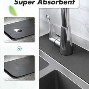 Splash Guard for Sink Faucet-1 PC Super Absorbent Fast Drying Mat Sink Gadgets-Splash Guard Behind Faucet Drip Catcher for Kitchen, Bathroom,Sink Mat, Dish Drying Mat, Sponge Holder Dark Grey