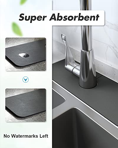 Splash Guard for Sink Faucet-1 PC Super Absorbent Fast Drying Mat Sink Gadgets-Splash Guard Behind Faucet Drip Catcher for Kitchen, Bathroom,Sink Mat, Dish Drying Mat, Sponge Holder Dark Grey