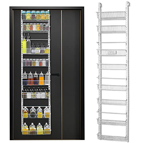 Aconfei Over The Door Pantry Organizer, 8-Tier Pantry Door Organizer Rack, Wall Mounted Heavy-Duty Metal Spice Rack for for Kitchen, Bathroom, Bedroom and Storage Room