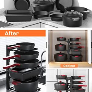 MUDEELA Pots and Pans Organizer for Cabinet 8-Tier Adjustable Heavy Duty Pan Organizer Rack for Cabinet, Pot Organizer Rack for Kitchen Cabinet Organization & Storage