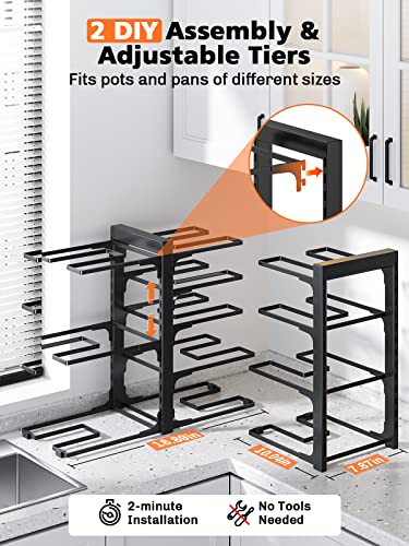 MUDEELA Pots and Pans Organizer for Cabinet 8-Tier Adjustable Heavy Duty Pan Organizer Rack for Cabinet, Pot Organizer Rack for Kitchen Cabinet Organization & Storage