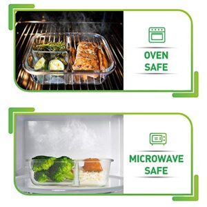 PrepNaturals Glass Meal Prep Containers 3 Compartment - Bento Box Containers Glass Food Storage Containers with Lids - Food Containers Food Prep Containers Glass Storage Containers with Lids 3 Pack