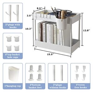 Under Sink Organizer, Under Bathroom Cabinet Storage 2 Tier Under Sink Storage Rack with 6 Hooks, Under Cabinet Organizer Baskets, Multi-purpose Under Sink Shelf Organizer for Bathroom Kitchen