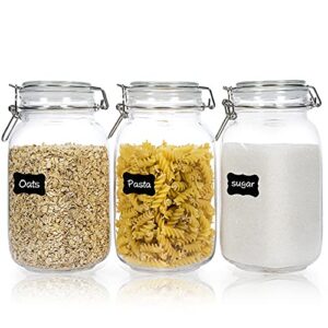 chefstory 50oz airtight glass jars with lids, 3 pcs food storage canister for kitchen & pantry organization and storage, square mason jar containers for storing sugar, flour, cereal,coffee,cookies