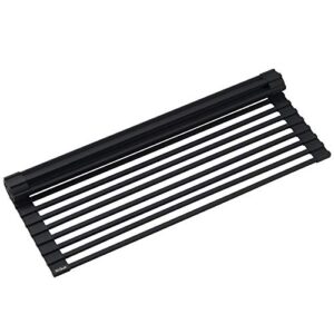 kraus multipurpose over-sink roll-up dish drying rack, colander and trivet in black, krm-10black