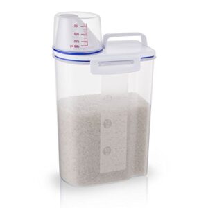 tbmax rice storage bin cereal containers dispenser with bpa free plastic + airtight design + measuring cup + pour spout – 2kg capacities of rice perfect for rice cooker