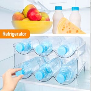 Water Bottle Organizer for Cabinet, 2 Packs Stackable Plastic Water Bottle Holder, Wine Racks for Kitchen Fridge Pantry Organization and Storage,Tumbler Travel Cup Holder and Organizer