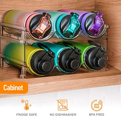 Water Bottle Organizer for Cabinet, 2 Packs Stackable Plastic Water Bottle Holder, Wine Racks for Kitchen Fridge Pantry Organization and Storage,Tumbler Travel Cup Holder and Organizer