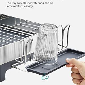 SONGMICS Dish Drying Rack, Stainless Steel Dish Racks for Kitchen Counter, Dish drainers with 360° Rotatable Spout, Removable Drainboard, Fingerprint-Proof, Silver and Gray UKCS030E01