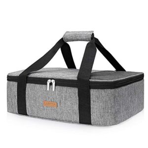 luncia insulated casserole carrier for hot or cold food, lasagna lugger tote for potluck parties/picnic/cookouts, fits 9″x13″ baking dish, grey