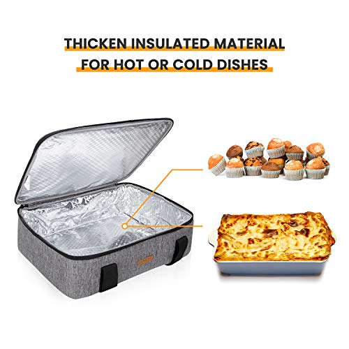 LUNCIA Insulated Casserole Carrier for Hot or Cold Food, Lasagna Lugger Tote for Potluck Parties/Picnic/Cookouts, Fits 9"x13" Baking Dish, Grey