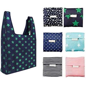 6 pack reusable shopping grocery bags foldable, washable grocery tote with pouch, 35lb weight capacity, heavy duty shopping tote bag, eco-friendly purse bag fits in pocket waterproof & lightweight