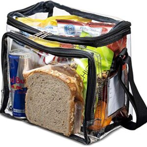 SP HOME GOODS Stadium Approved Clear lunch Bag with Adjustable Strap, Front Storage Compartment, and Mesh Pockets - See Through Zippered Clear lunch Bags for Work, School, Concerts