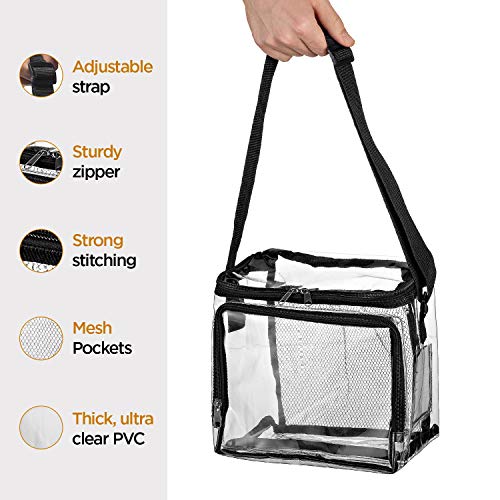 SP HOME GOODS Stadium Approved Clear lunch Bag with Adjustable Strap, Front Storage Compartment, and Mesh Pockets - See Through Zippered Clear lunch Bags for Work, School, Concerts