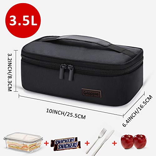 Gloppie Small Lunch Bag for Men Women Insulated Lunch Box Mini Lunchbox Thermal Lunch Boxes Adult Lunch Pail Petty Food Containers Portable Cooler Bags Reusable Snack Bag Loncheras Para Hombres Black