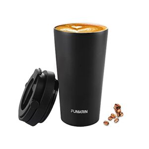 funkrin insulated coffee mug with ceramic coating, 16oz vacuum stainless steel tea tumbler with lid and handle, double wall leak-proof thermos mug for travel office school party camping