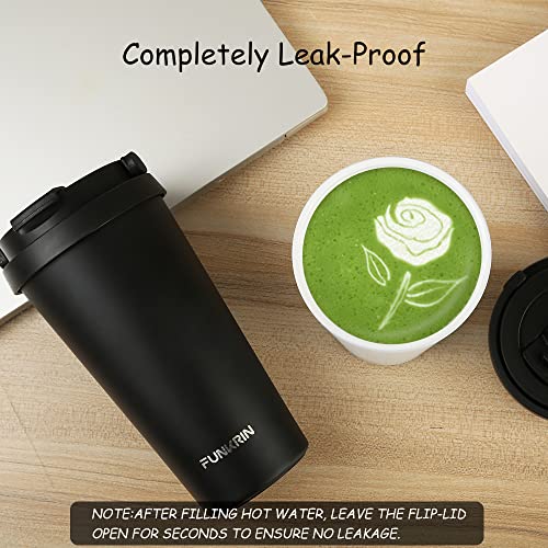 Funkrin Insulated Coffee Mug with Ceramic Coating, 16oz Vacuum Stainless Steel Tea Tumbler with Lid and Handle, Double Wall Leak-Proof Thermos Mug for Travel Office School Party Camping